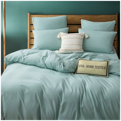 Комплект постельного белья Ситрейд однотонный CS0, 2-спальное с европростыней, сатин, мятный