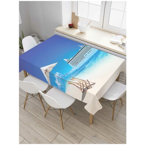 Скатерть прямоугольная JoyArty на кухонный стол "Путешествие на лайнере" из оксфорда, 120x145 см