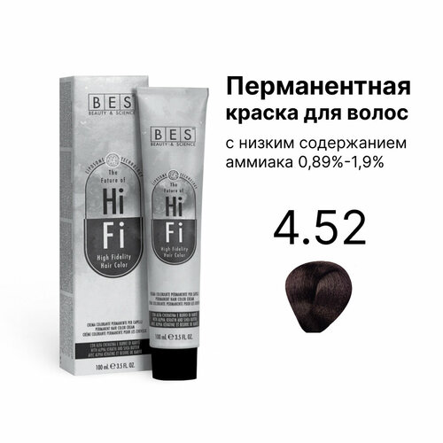 BES Перманентная крем-краска для волос HI-FI, 4.52 каштановый фиолетовый махагон, 100 мл