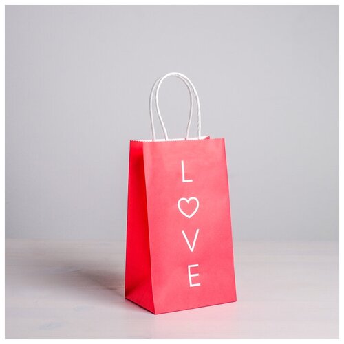 Пакет подарочный крафт «Love», 12 х 21 х 9 см