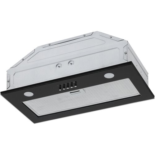 Вытяжка встраиваемая в подвесной шкаф Крона KATE 600 GLASS BLACK PB металл черный 2 режима 3 скорости 52Дб 640м3/ч / вытяжная система вентиляции