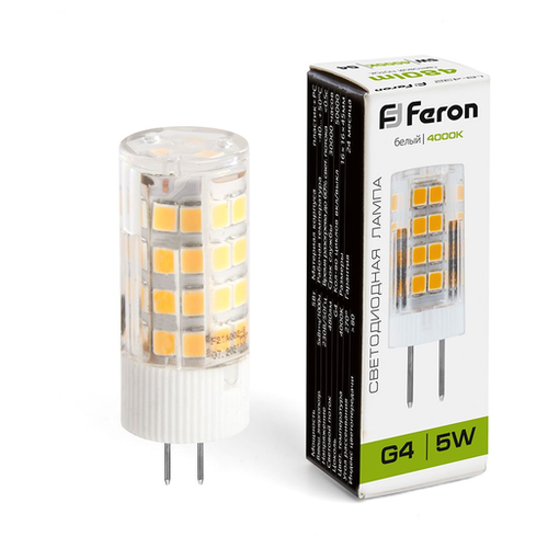 Лампа светодиодная LED 5вт 230в G4 белый капсульная | код 25861 | FERON (7шт. в упак.)