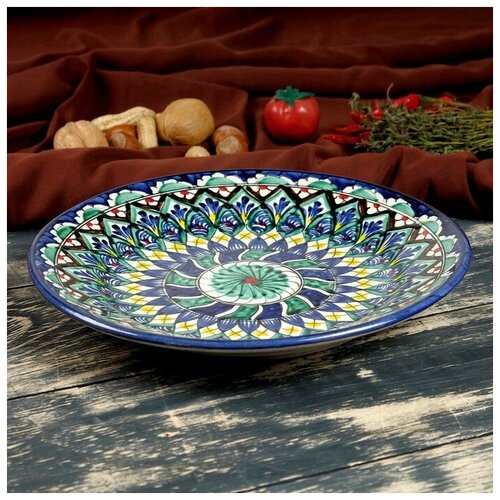 Шафран тарелка Риштанская Керамика Цветы, 23 см синий 23 см 1 шт.