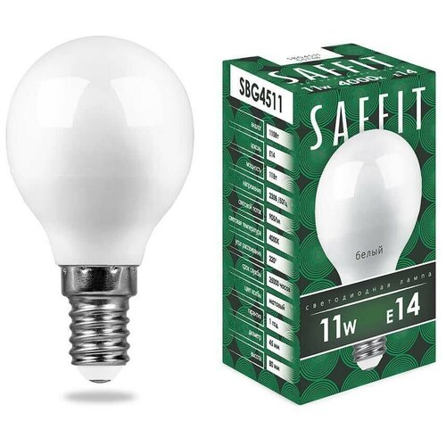 Saffit (10 шт.) Лампа светодиодная Saffit E14 11W 4000K Шар Матовая SBG4511 55138