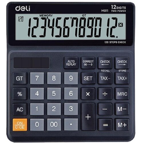 Комплект 3 штук, Калькулятор настольный комп. Deli EM01120, 12-р, дв. пит, 139x131мм, черный