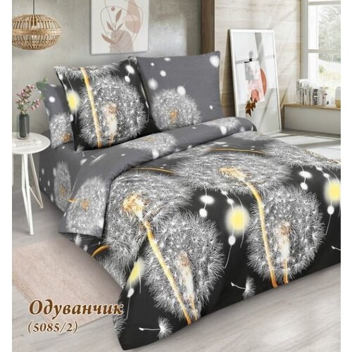 Комплект постельного белья Бязь Элис Текстиль Одуванчик (черный) люкс(2-спальный с европростыней), хлопок