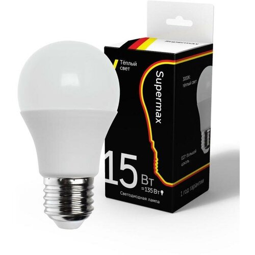 Лампа светодиодная Supermax А60 15Вт стандарт E27 230В 3000К | код. Sup_LED15wA60E2730 | космос (5шт. в упак.)