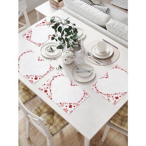 Салфетки на стол для сервировки прямоугольные, плейсмат JoyArty "Сердце из цветов", 32x46 см, в комплекте 4шт.
