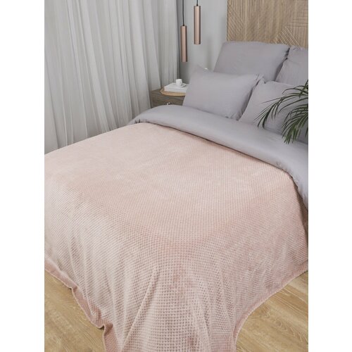 Плед плюшевый 240х260 на кровать, диван, покрывало евромакси , MICRO VELUR, "Жаккард", пыльная роза, розовый