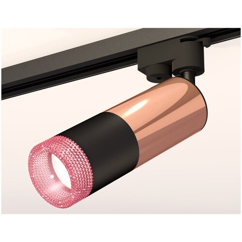 Комплект трекового однофазного светильника с композитным хрусталем XT6302061 SBK/PPG/PI черный песок/золото розовое полированное/розовый MR16 GU5.3