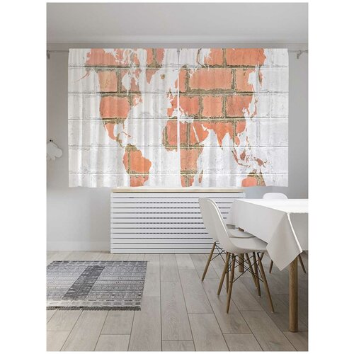 Классические шторы JoyArty "Карта мира на стене", серия Oxford DeLux, 2 полотна 145x180 см