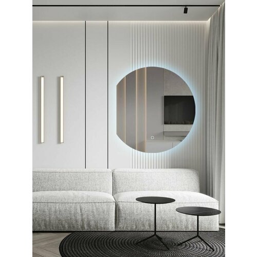 Зеркало для ванной Eclipse 90*80 круглое с левым срезом с холодной LED-подсветкой