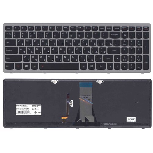 Клавиатура для ноутбука Lenovo PK130YB3A00 черная с подсветкой c серебристой рамкой