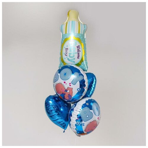 Страна Карнавалия Букет из шаров "Бутылочка", фольга, набор из 5 шт, цвет голубой