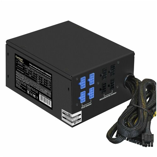 Серверный БП 1100W ExeGate ServerPRO-1100RADS (ATX, КПД 82% (80 PLUS), 14cm fan, 24pin, 2(4+4)pin, 6xPCI-E, 8xSATA, 4xIDE, Cable Management, black) EX292215RUS