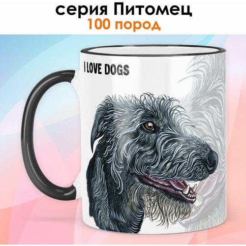 Кружка print LOOK порода Дирхаунд "Я люблю собак" серия Питомец - чёрная ручка и ободок