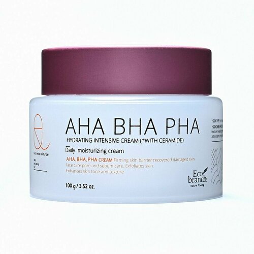Крем для лица интенсивно увлажняющий с AHA-BHA-PHA кислотами, Eco Branch, 100мл