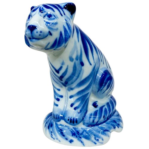 Статуэтка Гжельский Фарфоровый Завод Амурский тигр, 9.5 см синий/белый 840 г 9.3 см 9 см 6 см