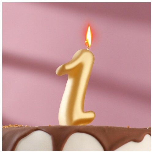 1 год Свеча для торта цифра "Овал" золотая "1", большая, 7 см