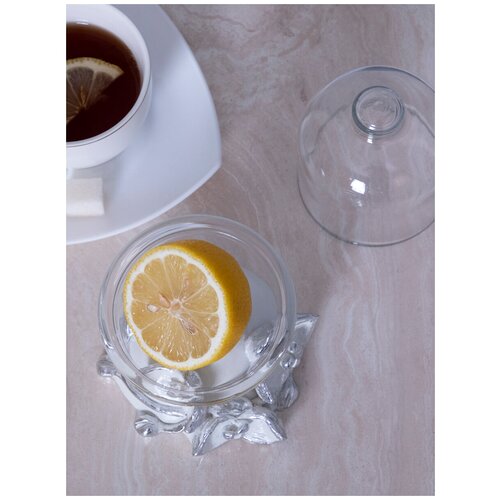 Лимонница стеклянная с подставкой из мрамора Bogacho Орхидея Лайм белая ручная работа