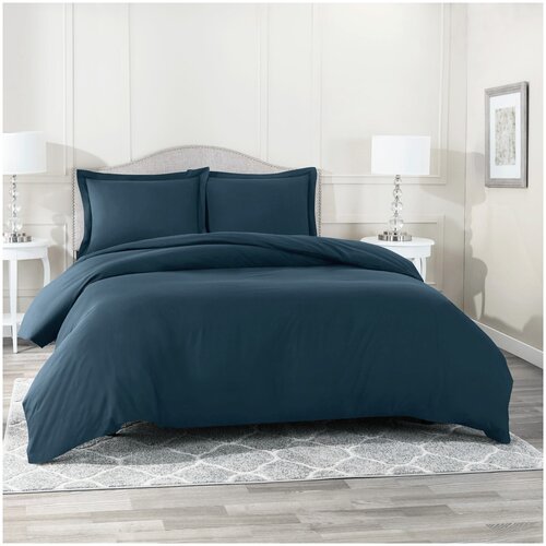 Комплект постельного белья из сатина ROS-007 темно-синий Elintale (темно-синий), Семейный (наволочки 50х70 и 70х70)