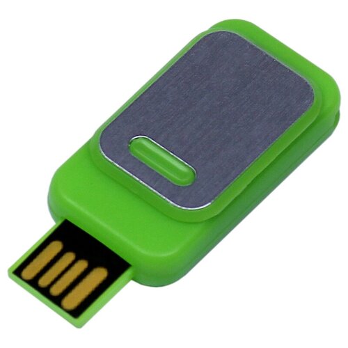 Пластиковая прямоугольная выдвижная флешка с металлической пластиной (128 Гб / GB USB 2.0 Зеленый/Green 045)