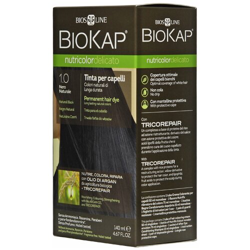 BioKap Nutricolor Delicato стойкая крем-краска для волос, 1.0 черный натуральный, 140 мл