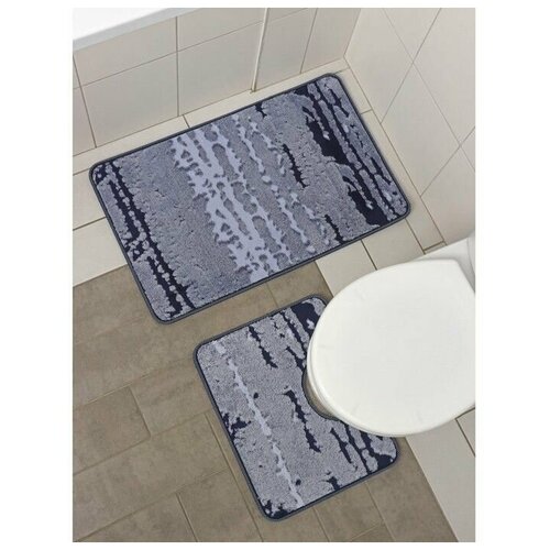 Набор ковриков для ванны и туалета Доляна "Блик", 2 шт: 40*50, 50*80 см, цвет синий