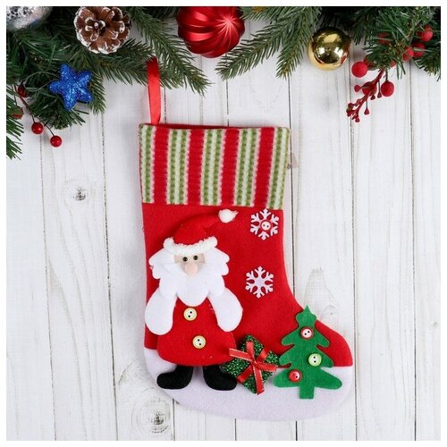 Носок для подарков Дед Мороз у eлочки 26х18 см, красный