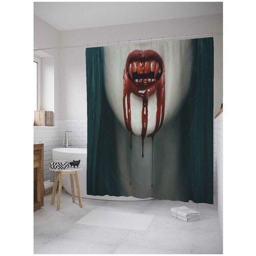 Штора водоотталкивающая для ванной, занавеска в ванную комнату тканевая JoyArty "Вампир в крови", 180х200 см
