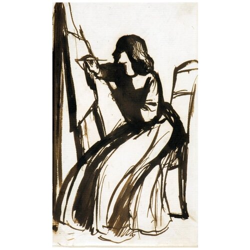 Репродукция на холсте Элизабет Сидалл в мастерской ( Elizabeth Siddal Seated at an Easel) Россетти Данте Габриэль 40см. x 67см.