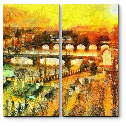 Модульная картина Прага в лучах солнца, масло 70x70