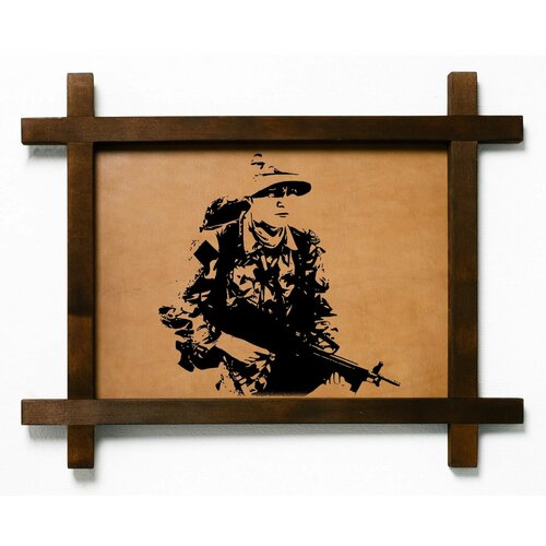 Картина Воин, интерьерная для украшения и декора на стену в деревянной раме, подарок, натуральная кожа, BoomGift