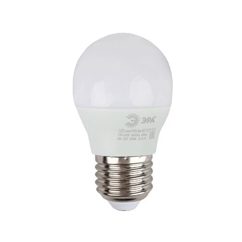 Лампа светодиодная ECO LED P45-6W-827-E14 ЭРА (диод, шар, 6Вт, тепл, E14) (10/100/3600) / набор 10шт