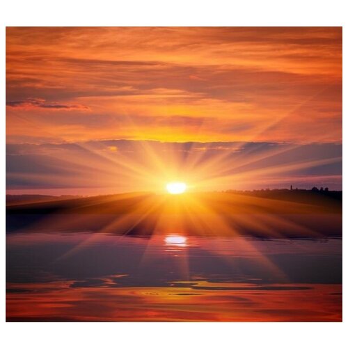 Постер на холсте Закат над озером (Sunset over the lake) №1 34см. x 30см.