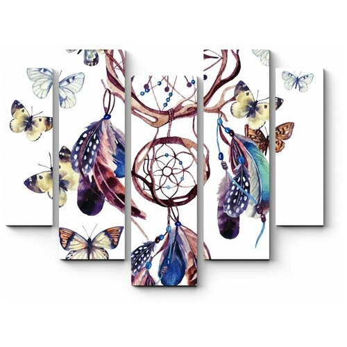 Модульная картина Ловец снов в окружении порхающих бабочек 181x147