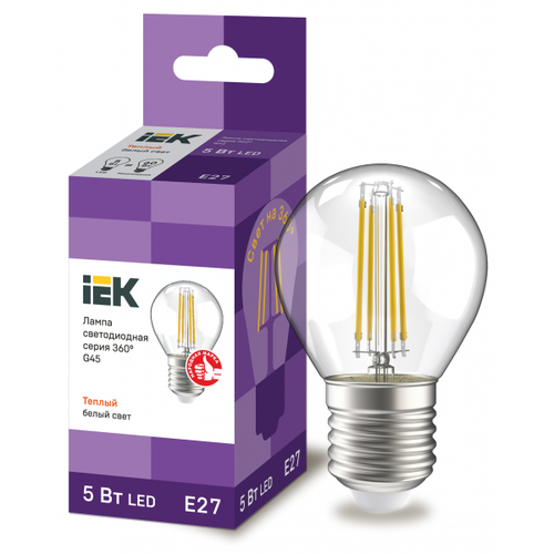(8 шт.) Светодиодная лампочка IEK G45 5Вт 230В 3000К E27 филамент.