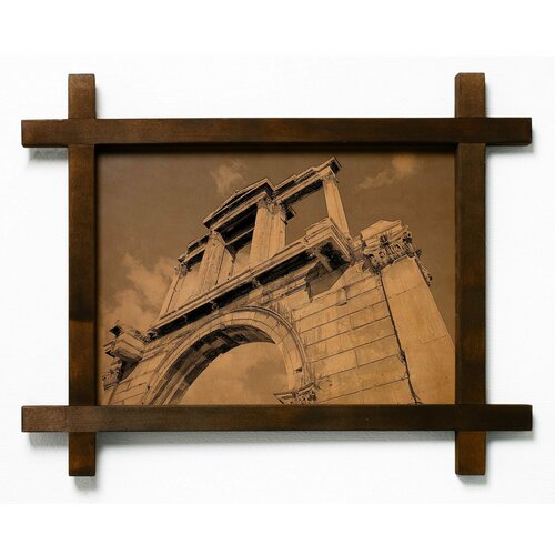 Картина Арка Адриана, Греция, гравировка на натуральной коже, интерьерная для украшения и декора на стену в деревянной раме, подарок, BoomGift