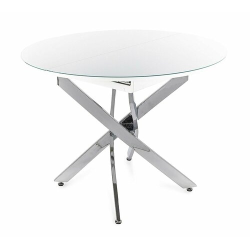 Раздвижной кухонный стол со стеклом Рим-18 белый/хром (1000/1350x1000)