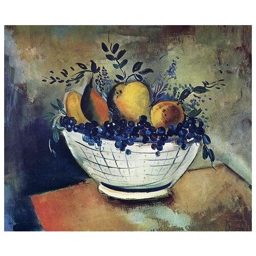 Репродукция на холсте Ваза с фруктами (Still Life with Bowl of Fruit) Вламинк Морис 60см. x 50см.