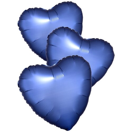 Набор воздушных шаров Anagram сердца Сатин, Синий, 46 см, 3 шт