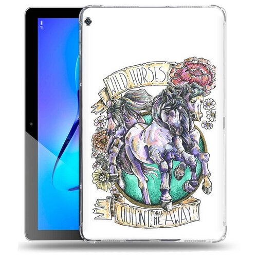 Чехол задняя-панель-накладка-бампер MyPads рисунок коней в цветах для Huawei MediaPad M3 Lite 10 Wi-Fi/ LTE (BAH-AL00/W09) противоударный