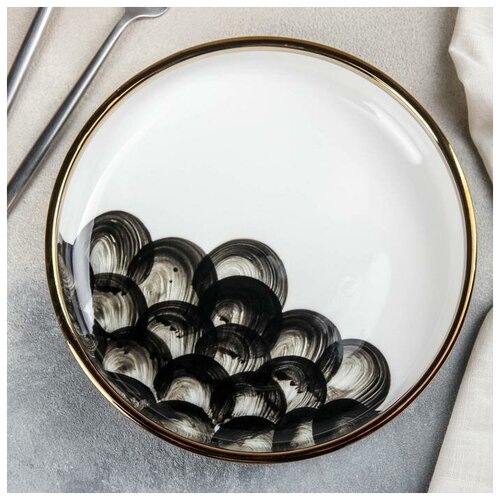 Тарелка керамическая обеденная Black style, d=20,5 см, цвет белый