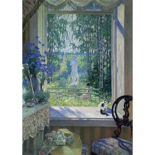 "Открытое окно в сад", художник Богданов-Бельский, картина (30х42 см / на подрамнике)