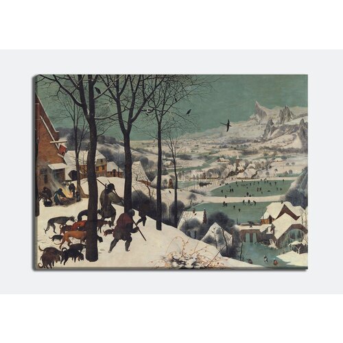 Картина для интерьера на холсте Питера Брейгеля "Охотники на снегу" 78х110, холст без подрамника