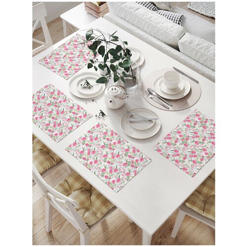 Салфетки на стол для сервировки прямоугольные, плейсмат JoyArty "Тюльпаны среди цветов", 32x46 см, в комплекте 4шт.
