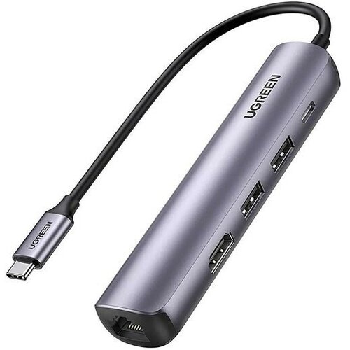 Мульти Хаб UGREEN CM418 (10919) USB-C to 2*USB 3.0+HDMI+RJ45 Ethernet Adapter+PD серебристый