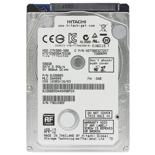 Жесткий диск HITACHI TravelStar 2.5" 500GB SATA III HTS725050A7E630