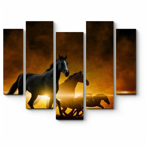 Модульная картина Бегущие лошади на фоне закатных облаков 161x131
