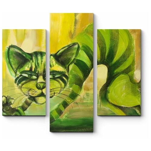 Модульная картина Зеленый полосатый кот 70x63
